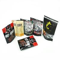 China Stand Up Pouch Food Packaging Printed Food Grade Paper Bag Custom Logo Mylar Bag Window Resealable Zip Beef Jerky Pouch for sale