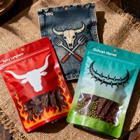 China Biodegradable Customized Recyclable Self Standing Food Packaging Plastic Bag Smell Proof Embossed 3D Logo Beef Jerky Packaging Mylar Bag for sale