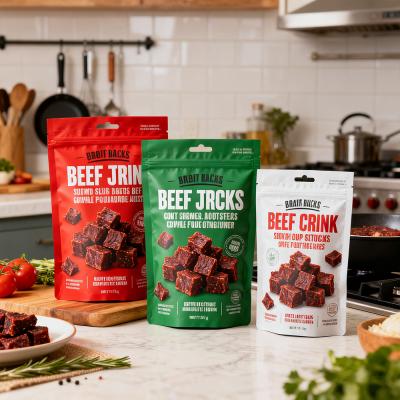 China PE al Plastic Custom Order Need Flavor Beef Jerky Packaging Plastic Bag Food Grade Smell Proof Aluminum Foil Zipper Pouch Stand Matte Holographic Mylar Bag for sale