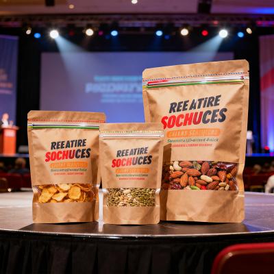 China Biodegradable oil shatter resistant flavor biscuit candychip pack kraft paperbag flexo printing smellproof logo hotstamping for sale