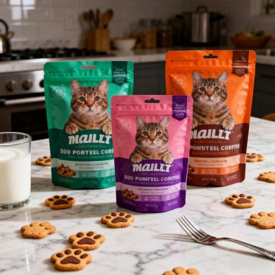 China Customized Size Sealing Zipper Top Plastic Stand Pouch Food Grade Biodegradable Packaging Bag for Pet Snacks Cat Food for sale