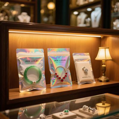China Customized Size Plastic Bag Packaging Reusable Recyclable Holograph Mylar Bag for Bracelets Jewelry Aluminum Foil Bag for sale