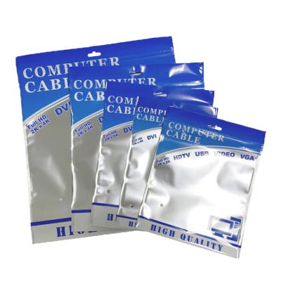 China Gravure Printing Customized Cable Plastic Zipper Bag Clear Window Data Cable Packing Consumer Electronics Packaging Bags for sale