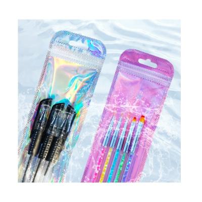 China Biodegradable Makeup Tool Pen Packaging with Digital Printing Hologram Transparent Mylar Zipper Bag and Gravure Printing for sale