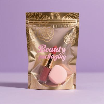 China Biodegradable Ziplock Bag Customized Logo Holographic Mylar Poly Packaging Sealing Top for Beauty Powder Puffs Face Brushes for sale