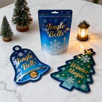 China Gravure Printing Matte Zipper Bag Food Grade 3.5g Shape Stand Pouches with Christmas Element Diecut Decoration for sale