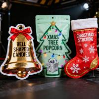 China Gravure Printing Matte Zipper Bag Food Grade 3.5g Shape Stand Pouches with Christmas Element Diecut Decoration for sale