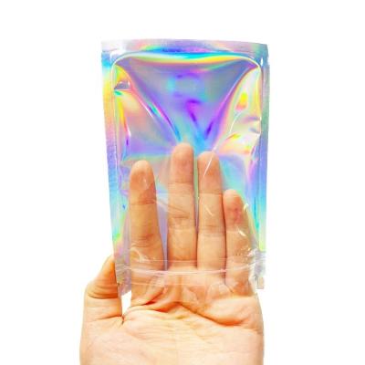 China 10x15cm Customized Thickness Resealable Stand Pouch 3.5g Yellow Holographic Glitter Mylar Packaging Bags Smell Proof PET Plastic for sale