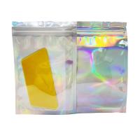 China 10x15cm Customized Thickness Resealable Stand Pouch 3.5g Yellow Holographic Glitter Mylar Packaging Bags Smell Proof PET Plastic for sale