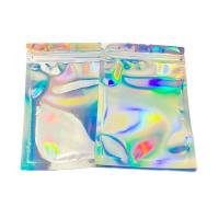 China 10x15cm Customized Thickness Resealable Stand Pouch 3.5g Yellow Holographic Glitter Mylar Packaging Bags Smell Proof PET Plastic for sale