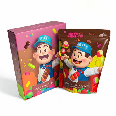 China Custom Order Recyclable Holographic Mylar Bags Candy Packaging Plastic Bags Matt Gloss Embossed Partial UV Foil Boxes for sale