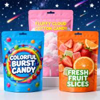 China Jelly Gravure Printing Custom Soft Touch Film Bag Packaging Snacks Candies Smell Proof 3.5grams Holographic Mylar Bag Window for sale