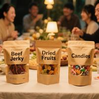 China Custom Order Digital Printing Service Provided Food Packaging Paper Standpouch Snack Candy Packaging Biodegradable Paperbag Window for sale
