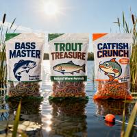 China Customized Color Plastic Bags Stand Up Pouch with Zipper Top Sealing and Window Offering Various Fish Bait Worms Effects for sale