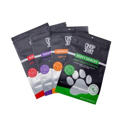 China Zipper Top Custom Printed Kraft Paper Flat Pouch Food Packaging Bag Recyclable Three Side Seal for Beef Jerky Dried Meat Biltong for sale