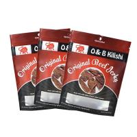 China Zipper Top Custom Printed Kraft Paper Flat Pouch Food Packaging Bag Recyclable Three Side Seal for Beef Jerky Dried Meat Biltong for sale
