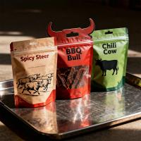 China Food Grade Material Customized Soft Touch Matte Packaging Bags for Beef Jerky Biodegradable Aluminum Foil Windowed Stand Up Pouch for sale