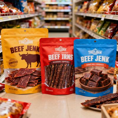 China Gravure Printing Zipper Bag Safe Portable Beef Jerky Packaging Bag Pet al pe Laminated Composite Pouch Bag Logo Plastic Bag for sale
