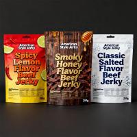 China PE Plastic Custom Beef Jerky Heat Packaging Bags Zipper Top Recyclable Material Glossy Finish Gravure Printing HCF Shenzhen for sale