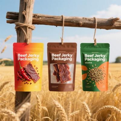 China Recyclable Custom Logo Beef Jerky Packaging Bag Standing Holographic Mylar Food Grade Packaging Plastic Bag with Zipper for sale