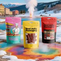 China Recyclable Custom Logo Beef Jerky Packaging Bag Standing Holographic Mylar Food Grade Packaging Plastic Bag with Zipper for sale