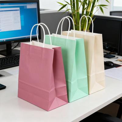 China Service Provided Flexible Surface Handling Flexo Printing Customized Brown Kraft Paper Bags with Logo Handles Recyclable Degradable for sale