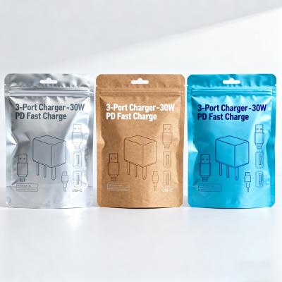 China Customized Logo Reusable 3sided Sealed Plasticbag Moistureproof Anti static Protection 3C Accessories Pouch Holographic Mylarbag for sale