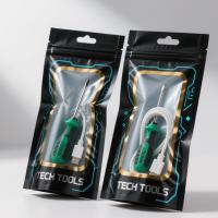 China Customized Thickness Zipper Top Standing Pouch Heat Seal Tool Tape Data Cable Plastic Resealable Packaging Bag Hanging Hole for sale