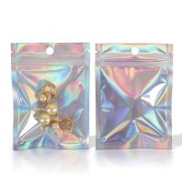 China Zipper Bag Customized Holographic Mylar Yin Yang Accessories Bag Biodegradable Cosmetic Plastic Packaging 3 Side Sealed for sale