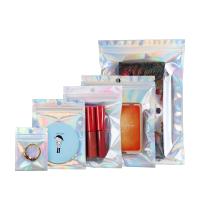 China Zipper Bag Customized Holographic Mylar Yin Yang Accessories Bag Biodegradable Cosmetic Plastic Packaging 3 Side Sealed for sale