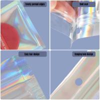 China Zipper Bag Customized Holographic Mylar Yin Yang Accessories Bag Biodegradable Cosmetic Plastic Packaging 3 Side Sealed for sale