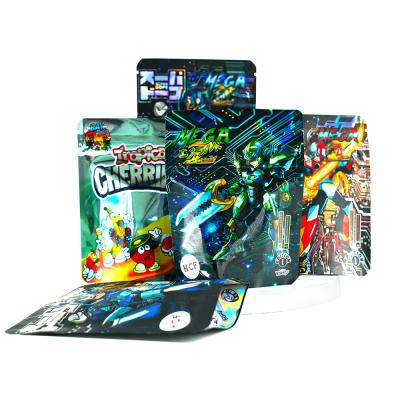 China PE Plastic Custom Order Custom Mylar Bag with Window 3.5g Packaging Plastic Bag Zipper Holographic Stand up Cali Pouch 3.5 Grams for sale