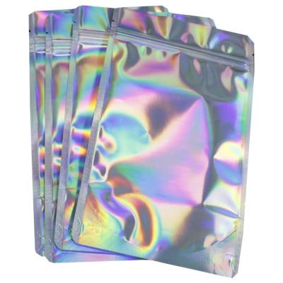 China Recyclable Printed Biodegradable Holographic Bags Aluminum Foil Stand Pouch Zipper Tear Notch Smell Proof Candy Packaging Bag for sale