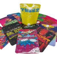 China Recyclable Stand Up Pouch Customized Mylar Bag Zipper Packaging Plastic Bags Holographic Cali Pouch 3.5g Flower Package for sale