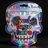 China 3.5g Custom Shaped Holographic Mylar Bags with Eye Windows | PE AL Plastic Die Cut Reusable Zipper Smell Proof Pouch for Snacks Edibles OEM Factory for sale