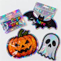 China 3.5g Custom Shaped Holographic Mylar Bags with Eye Windows | PE AL Plastic Die Cut Reusable Zipper Smell Proof Pouch for Snacks Edibles OEM Factory for sale