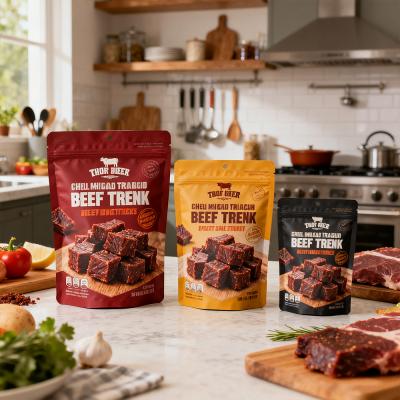 China Jelly Packaging Food Grade Plastic Bag Stand Up Pouch Pet Vmpet Pe Material Structure Beef Jerky Packaging Mylar Pouch for sale