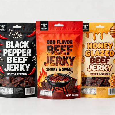 China Zipper Top Sushi Packaging Bags Custom Beef Jerky Mylar PE Gravure Printed Recyclable Glossy Nut Packaging for sale