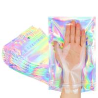 China Customized Logo Biodegradable Holographic Rainbow Packaging Bag Featuring Reusable Zipper Lock and Tear Notch for Chewing Gum for sale