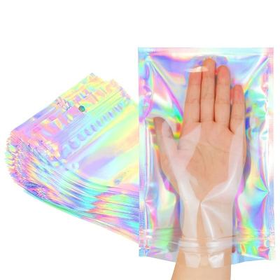China Customized Logo Biodegradable Holographic Rainbow Packaging Bag Featuring Reusable Zipper Lock and Tear Notch for Chewing Gum for sale