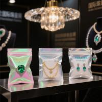 China Custom Order Neon Holographic Earrings Packaging Window Custom Logo Embossed Jewelry Packaging AL Laminated Plastic Bag for sale