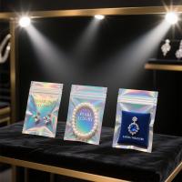 China Custom Order Neon Holographic Earrings Packaging Window Custom Logo Embossed Jewelry Packaging AL Laminated Plastic Bag for sale