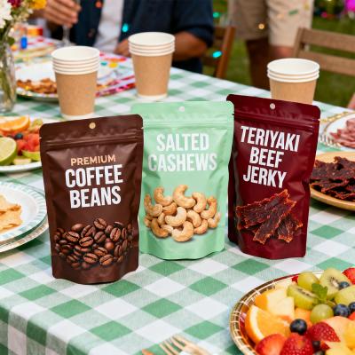 China Stand Up Pouch Food Packaging Bags Custom Logo Printed Matte Finish Smell Proof Bag Coffee Beans Salted Cashews Beef Jerky for sale