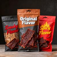 China Customized Logo Printing Material Structure PET VMPET PE Resealable Zipper Stand Up Pouch Bag Spicy Beef Jerky Packaging for sale