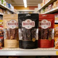 China Food Industrial LDPE Plastic Bag CMYK12 Color Printed Packaging Ziplock Repeat Seal Window Hang Hole for Beef Jerky Mylar for sale