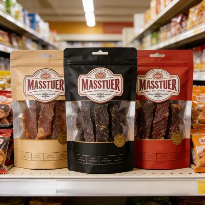 China Food Industrial LDPE Plastic Bag CMYK12 Color Printed Packaging Ziplock Repeat Seal Window Hang Hole for Beef Jerky Mylar for sale
