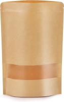 China Accepted Logo Rectangular Reusable Ziplock Stand Pouches Kraft Paper Food Storage Bags Clear Window Resealable Recyclable for sale