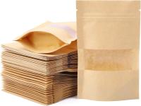 China Accepted Logo Rectangular Reusable Ziplock Stand Pouches Kraft Paper Food Storage Bags Clear Window Resealable Recyclable for sale