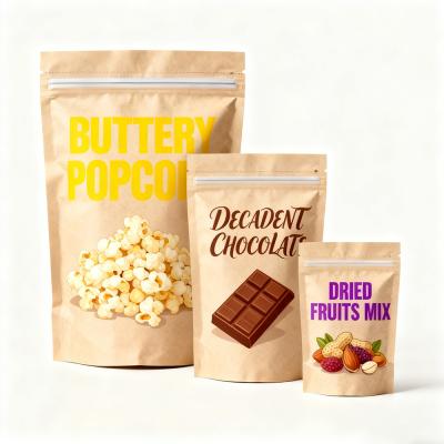 China Matte Stand Ziplock Bag Kraft Paper Eco-friendly Food Grade Packaging Candy Nut Cookie Packaging with Window for sale