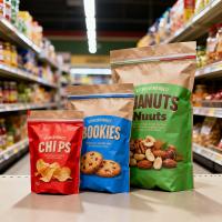China Eco-friendly Food Grade Printing Bag UV Yellow Kraft Paper Packaging Bag Moisture-proof Biscuit Nut Packaging Paper Bag with Transparent Window for sale